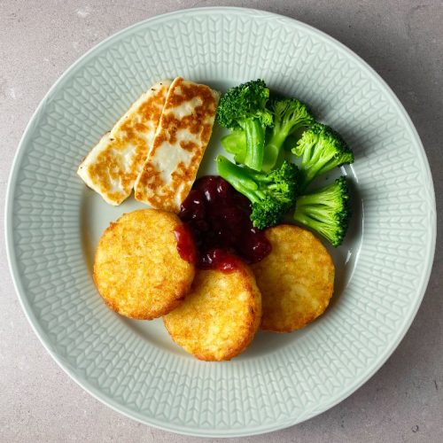 Potatisbullar med halloumi och broccoli